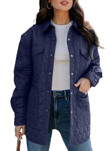 EVALESS Diamond Quilted Jackets for Women Lightweight Collared Long Sleeve Button Down Puffer ...