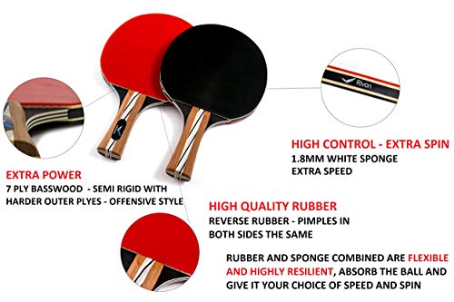 Rivon Ping Pong Paddle/Racket Set - 2 Table Tennis Paddles/Rackets with ...