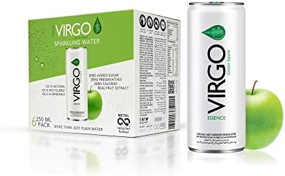 Virgo Sparkling Mineral Water with Green Apple Essence, Case of 6 Cans ...