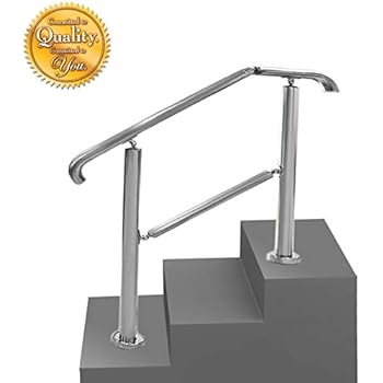3-Step Handrail Stainless Steel Adjustable Stair Railing for Indoor ...