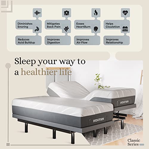 Sven & Son Split King Adjustable Bed Base Frame + 10" Luxury Cool Gel Memory Foam Mattress, Head ...