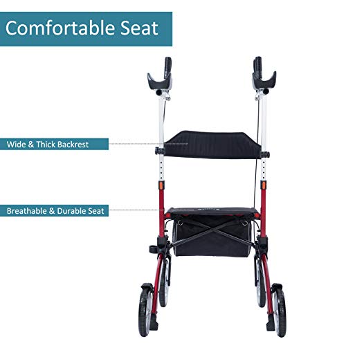 ELENKER Upright Rollator Walker Stand Up Folding Rollator Walker with Adjustable Backrest, 10 ...