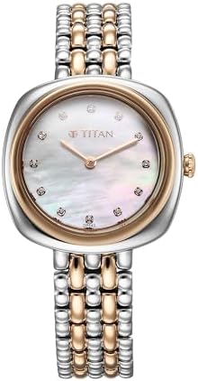 Titan Aura Phase Quartz Analog Mother of Pearl Dial Two Toned Stainless ...