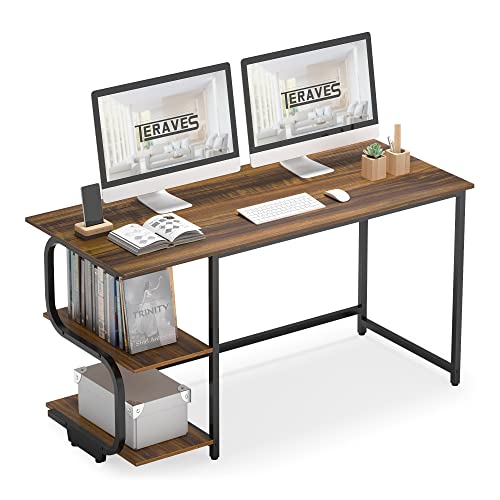 Teraves Reversible Computer Desk for Small Spaces with Shelves,Gaming ...