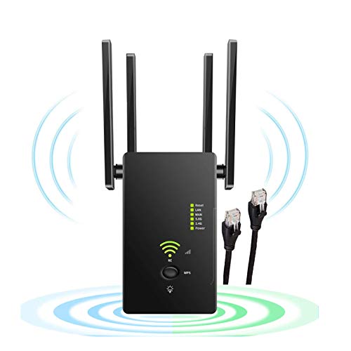 WiFi Range Extender, 1200Mbps Repeater Wireless Signal Booster 5GHz & 2.4GHz Dual Band with 4 ...