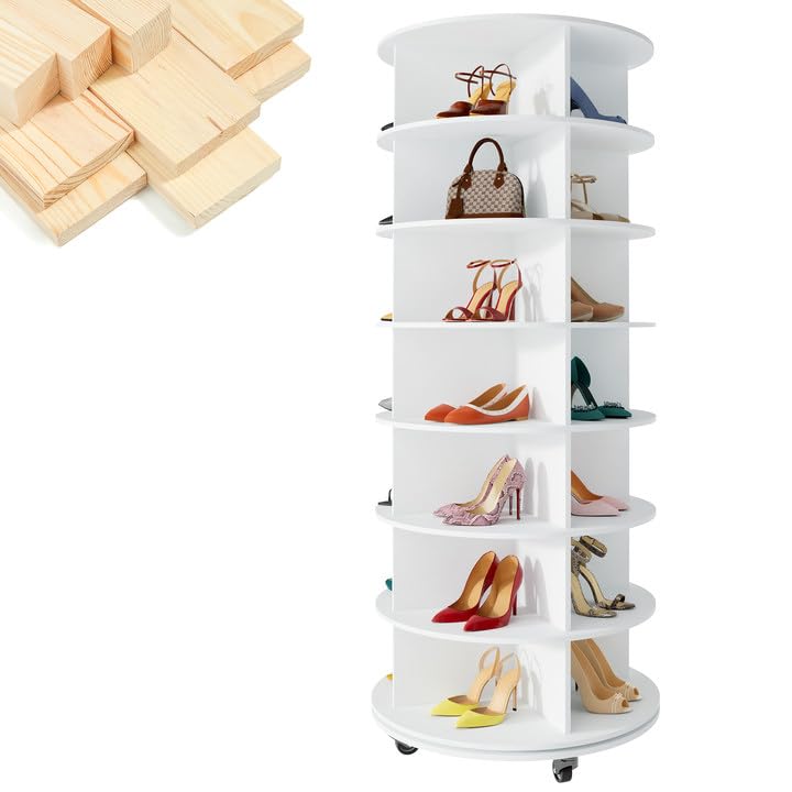 Gujiam 7-Tier Rotating Shoe Rack Tower 360 with Wheels, 66.9in Spinning ...