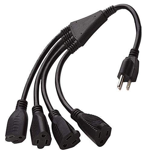 4 Way Power Splitter - 1 to 4 Extension Cord Splitter, 1.5' Short ...