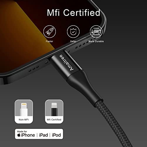 Lightning Cable,Amaitree 4Ft Black[Apple MFi Certified]Nylon Braided ...