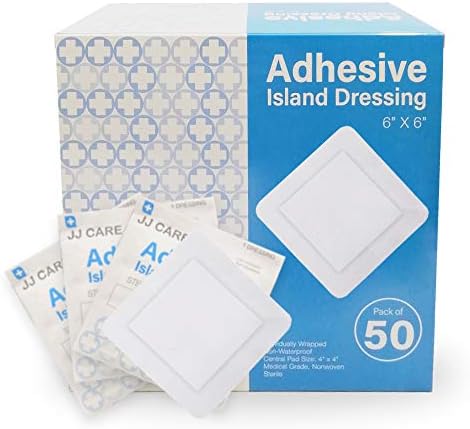 JJ CARE [Pack of 50] Adhesive Island Dressing 6" x 6", Sterile & Breathable Bordered Adhesive ...