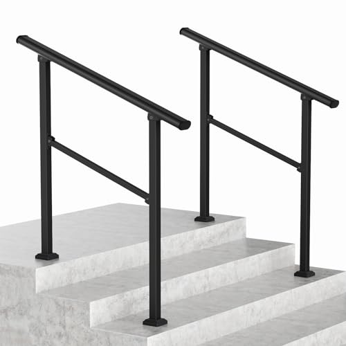 LOVMOR 2 Pack 3 Step Hand Rails for Outdoor Steps, Wrought Iron Railing ...