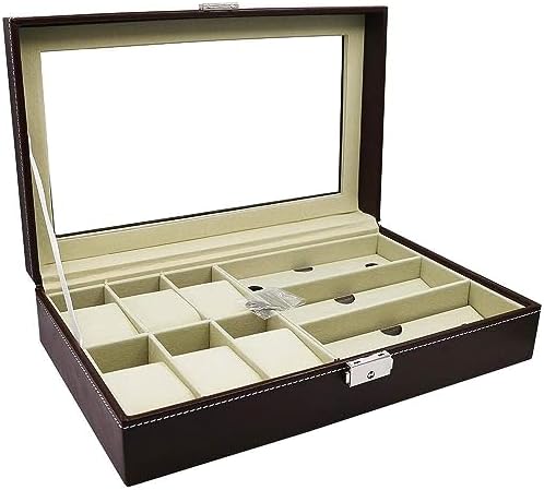 Visible Watch Sunglasses Organizer PU Leather 6 Watch Box Jewelry Case ...
