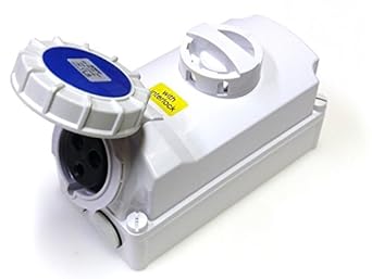32 amp switched interlock 3 pin socket 220V - 250V IP67 2P+E waterproof ...