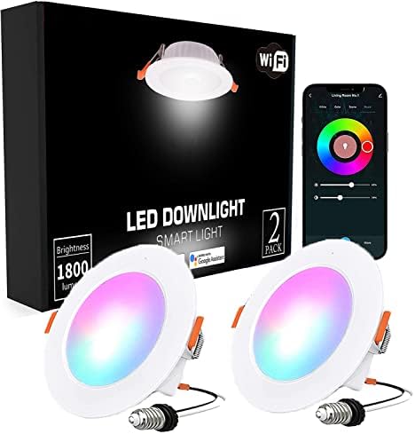 Smart LED Recessed Light, 6inch LED Can Lights with Color Changing, 15W ...