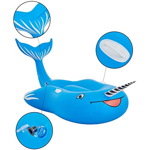 MorTime Whale Pool Float, 110" Inflatable Blue Whale Swimming Raft ...