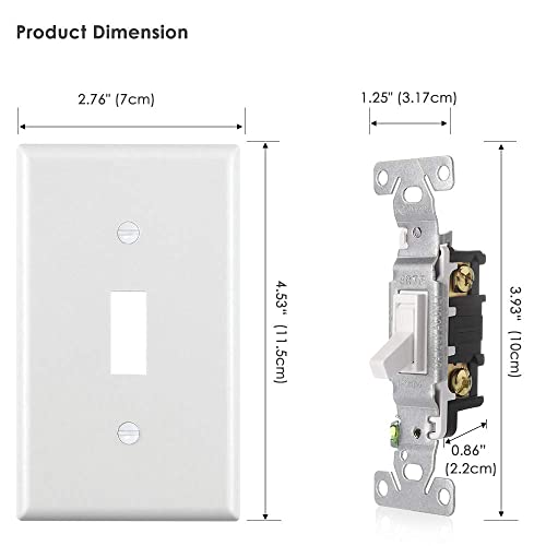 [10 Pack] BESTTEN Single-Pole Toggle Light Switch with Wallplate, 15A ...