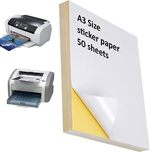 Premify 50 Large Sheets of Sticker Paper, A3 Size Printable Sheets ...