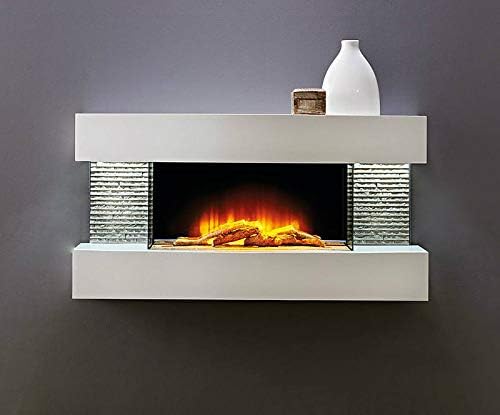 HomeZone® Modern 32" White Wall Mounted 3D Electric Fire Realistic LED ...