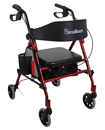 BlessReach Rollator Walker with Seat, Steel Rolling Walker with 6-inch ...