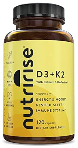 NutriRise Vitamin D3 K2 with Calcium & BioPerine, 5000 IU, Energy ...