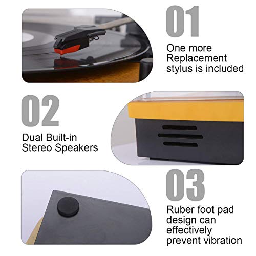 Musitrend Record Player 3-Speed Belt-Drive Turntable with Built-in ...