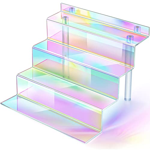 Acrylic Riser Display Shelf 4 Tier Rainbow Iridescent Display Riser ...