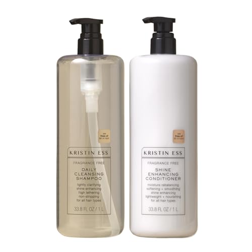 Kristin Ess Hair Fragrance Free Shampoo and Conditioner 1 Liter Set for Sensitive Skin and Scalp ...