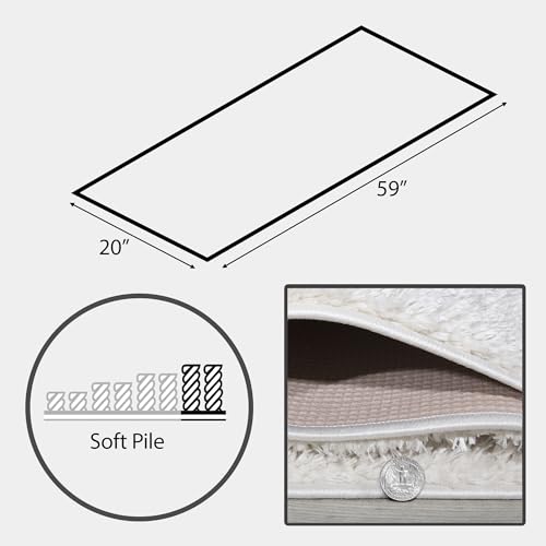 Ottomanson Indoor Solid Shag Design Rubber Back 2x5 Soft Pile Shag ...