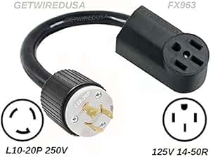 Amazon.com: L10-20P 3-Pin Male Twist Lock Male Plug 14-50R 4-Prong ...