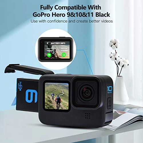 REYTRIC Hero 9/10/11 Batteries 3-Pack and 3-Channel Charger Compatible with GoPro Hero 9 Black ...