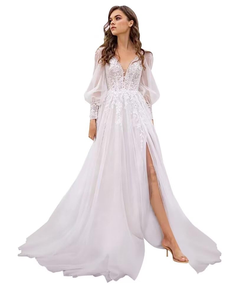 Long Sleeve Tulle Prom Dresses Long Lace Applique Ball Gown 2025 A Line Wedding Evening Party ...