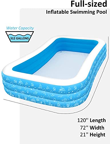 10Ft x 6Ft x 21In Family Inflatable Swimming Pool, Full-Sized ...