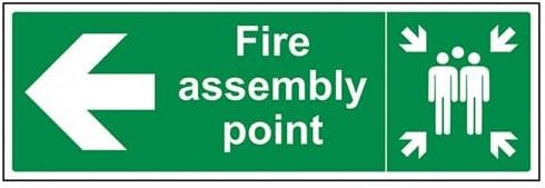 VSafety Fire Assembly Point Arrow Left Sign – Landscape – 450mm x 150mm – 1mm Rigid Plastic ...