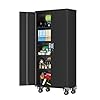 Atripark Metal Storage Cabinet with Wheels, 72" Black Garage Rolling ...