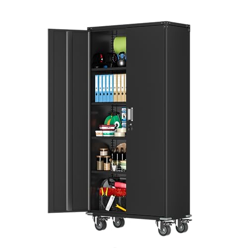 Atripark Metal Storage Cabinet with Wheels, 72" Black Garage Rolling ...