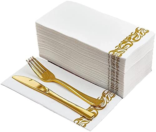 Disposable Hand Towels for Bathroom, White Linen-Feel 100 Guest Towels ...