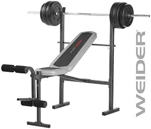 Amazon.com : Weider 220W FID Bench with 80 lb. Weight Set and Leg ...