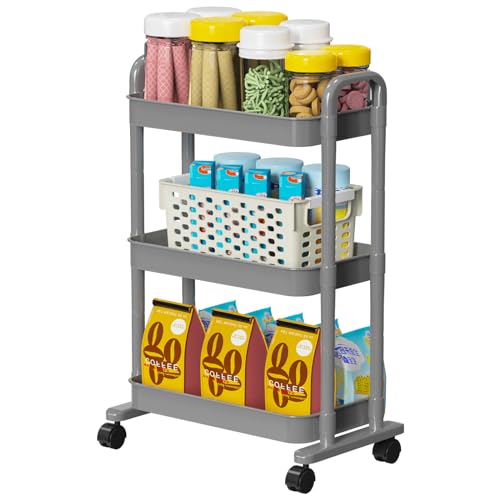 KdbK 3 Tier Rolling Cart Organizer, Multifunction Kitchen Storage Cart ...