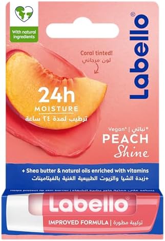 Labello Peach Shine Lip Balm, 24H Melt-In Moisture, with Shea Butter ...