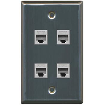Amazon.com: RiteAV - 4 Port Cat6 Ethernet Wall Plate - Stainless Steel ...