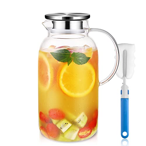 Glass Pitcher 85 Ounces with Stainless Steel Lid,Hot/Cold Water Pitcher ...