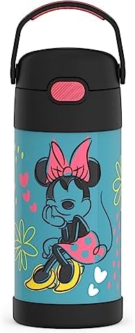 THERMOS FUNTAINER 12 Ounce Stainless Steel Vacuum Insulated Kids Straw Bottle, Minnie Mouse ...