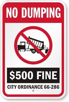Amazon.com: No Dumping (with Fine) Sign, 18" x 12": Office Products
