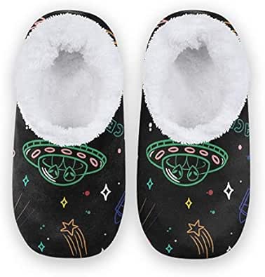 Amazon.com | UFO Aliens Spaceship Planet Fuzzy Feet Slippers for Women ...