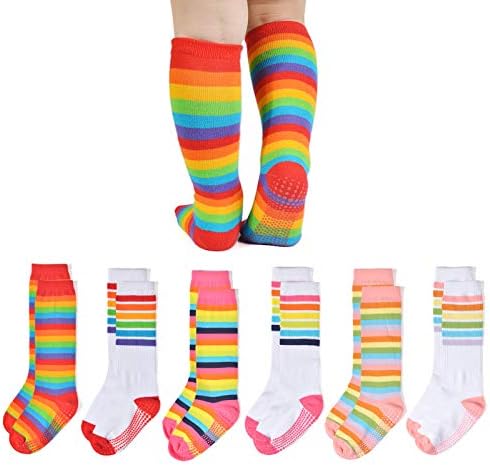 EPEIUS Baby Girl Rainbow Striped Knee High Socks Non-Skid Uniform Tube ...