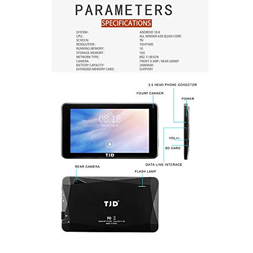 TJD MT-701QU 7 inch Tablet,Android 10.0,1GB RAM 16GB ROM,Front 0.3MP ...