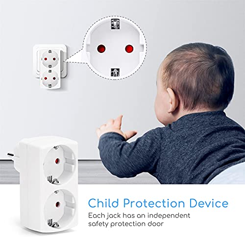 Aigostar Adaptador Enchufes Europeos de T ocupa con 2 Tomas.Enchufe de Pared.Con Protección ...