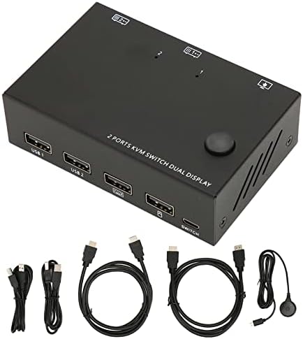 KVM Switch Box, 2 Ports Dual Monitor Switcher Box USB and HD Multimedia ...