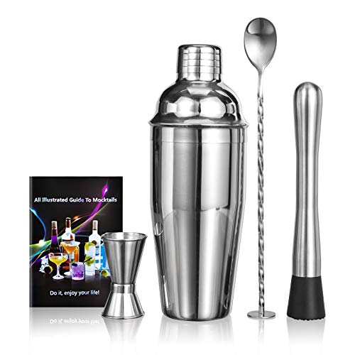 Esmula Cocktail Shaker Set 4 Piece, 25oz Stainless Steel Bartender Kit ...