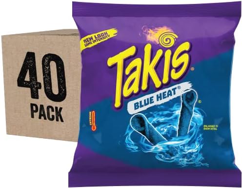 Takis Blue Heat Rolled Spicy Tortilla Chips, Hot Chili Pepper Flavored, Multipack Box with 40 ...