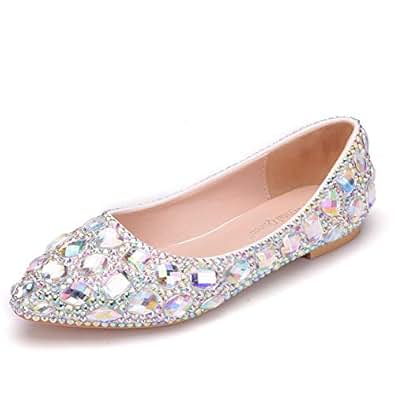 Amazon.com | Handmade Full Rhinestone Crystal Flats Women Shoes Pointed ...